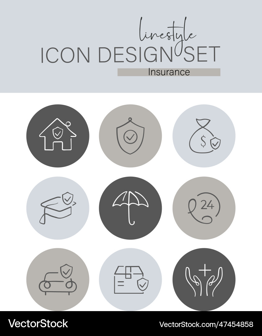 Linestyle icon design set insurance Royalty Free Vector