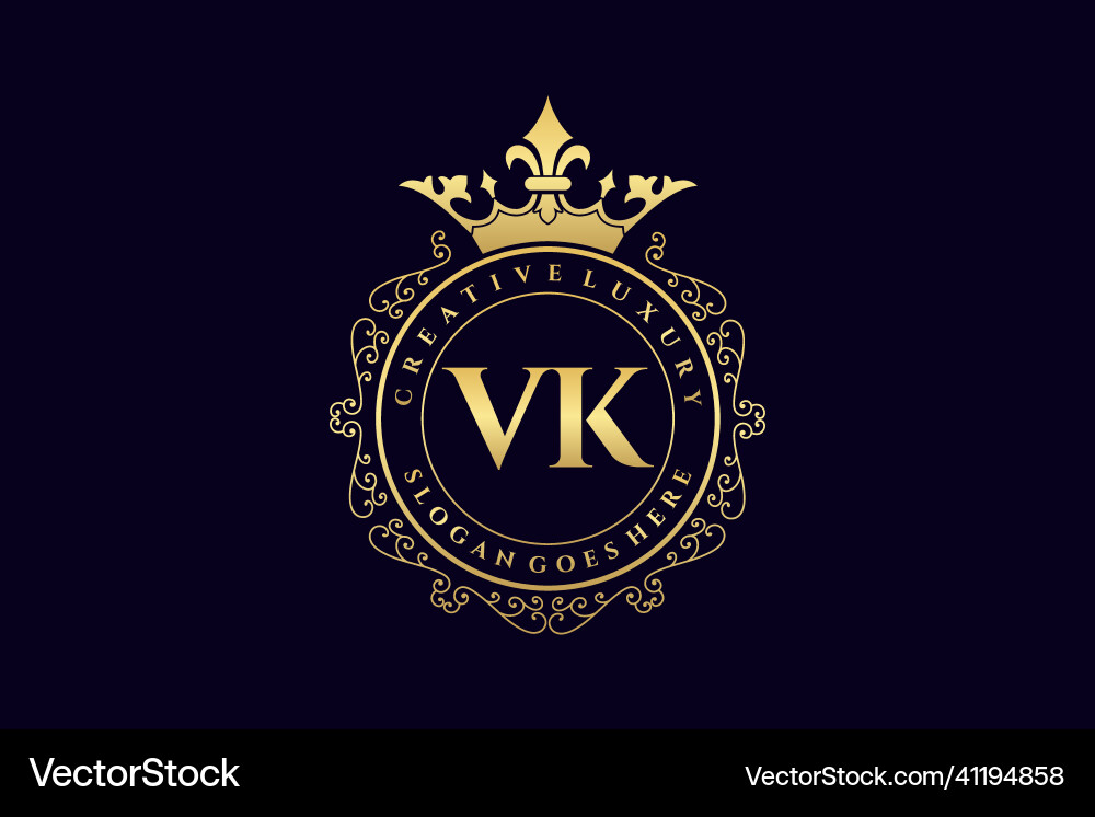 Vk initial letter luxury calligraphic feminine Vector Image