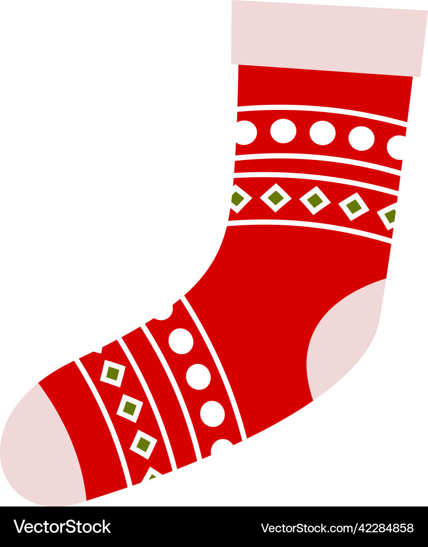 Warm sock icon red winter wool cartoon footware Vector Image