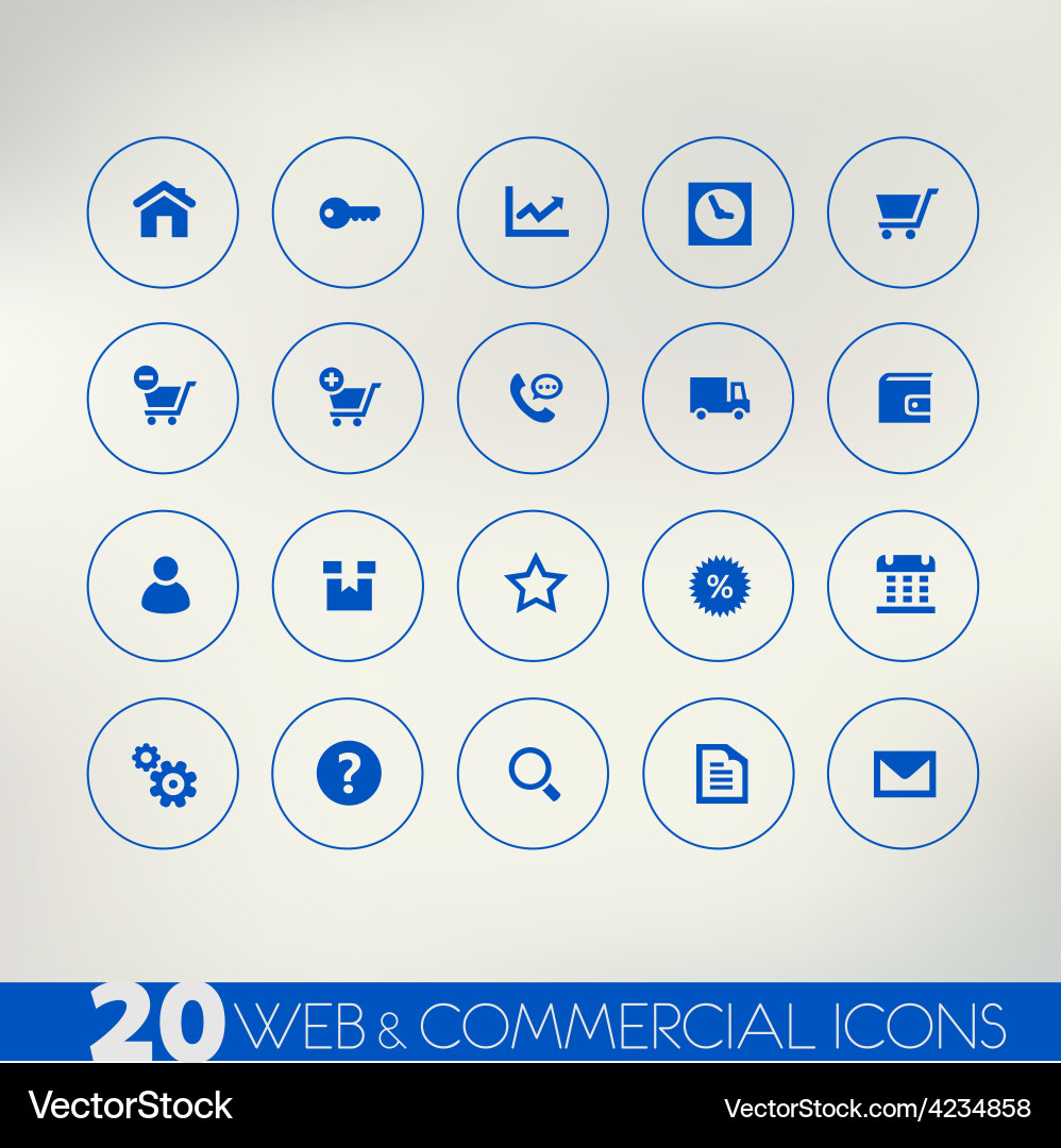 Web and commercial blue icons on light background Vector Image