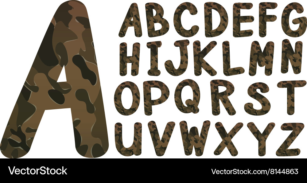 Alphabet font design with military theme Vector Image