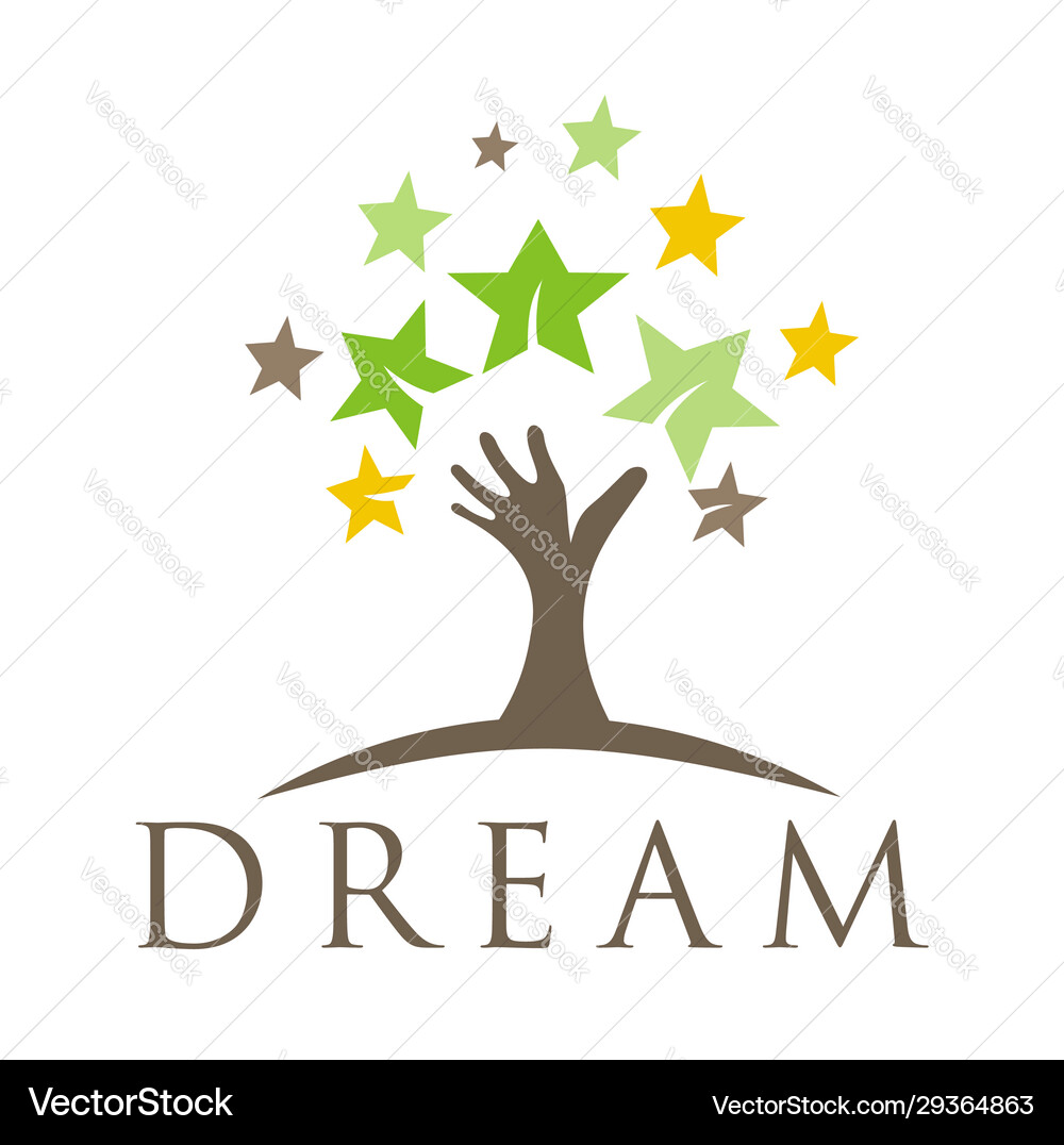 Dream tree with star logo children dreaming Vector Image