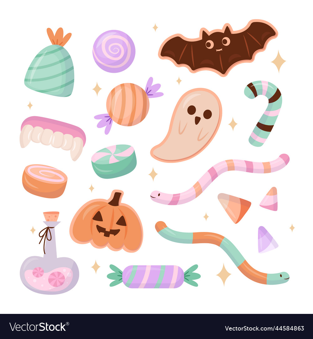 Flat halloween candy elements collection Vector Image