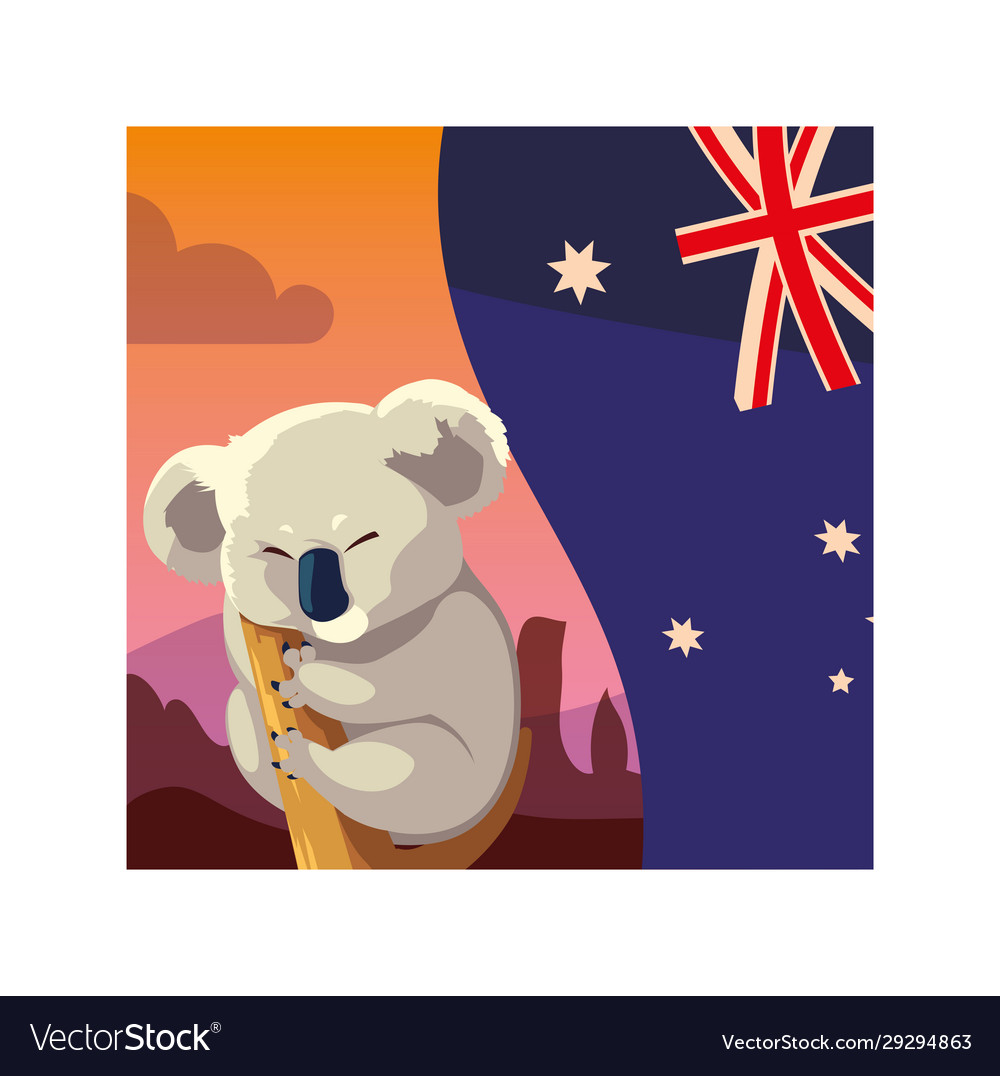 Koala with australia flag in background Royalty Free Vector