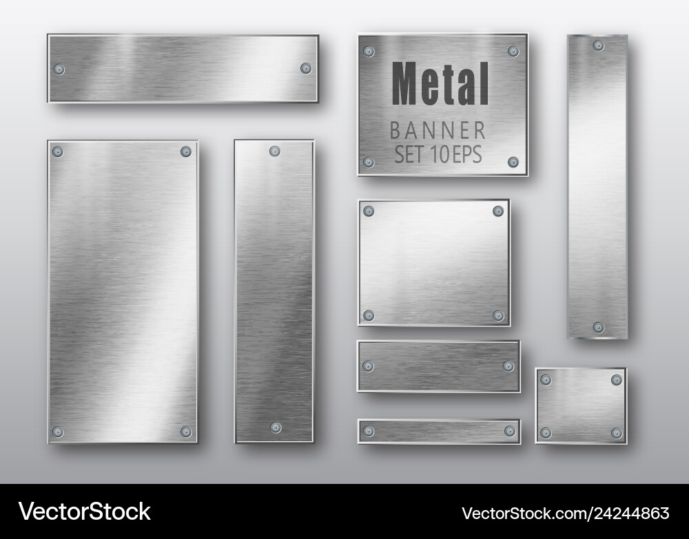Metal banners set realistic metal brushed Vector Image