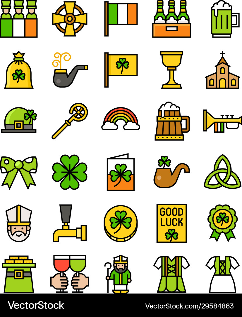 Saint patricks day related icon set filled style Vector Image