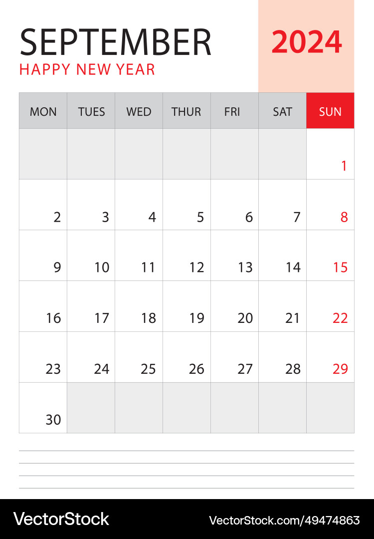 September 2024-calendar 2024 template on red Vector Image