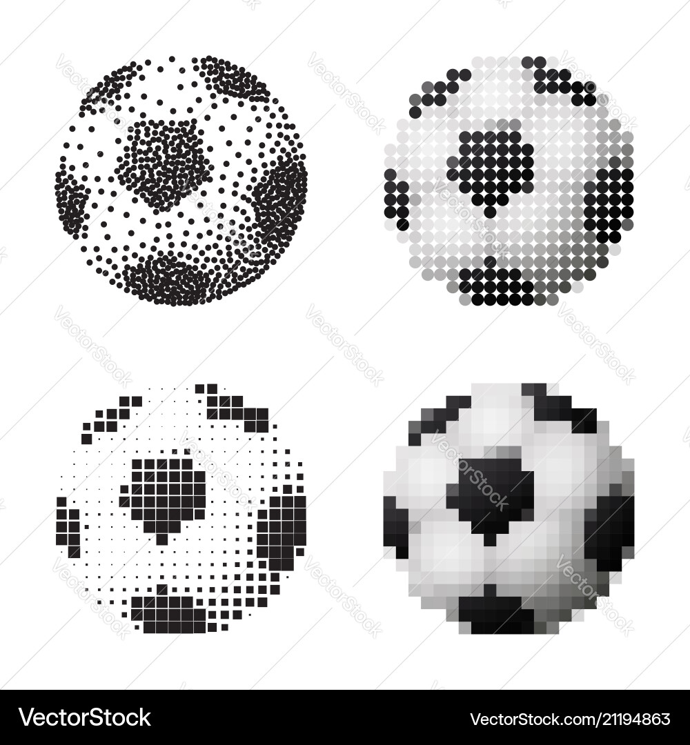 Soccer balls set on white background in four Vector Image