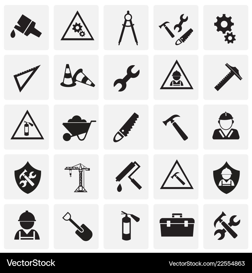 Tools and construction set on squares white Vector Image