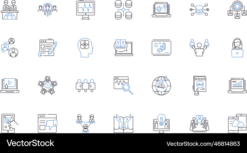 Virtual outreach line icons collection virtuality Vector Image