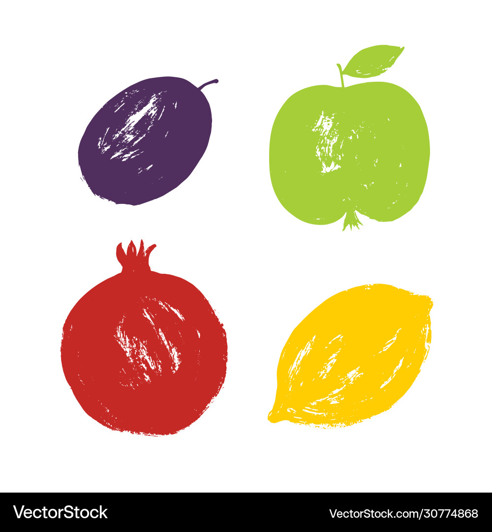 Brush simple stamp hand drawn textured fruits set Vector Image