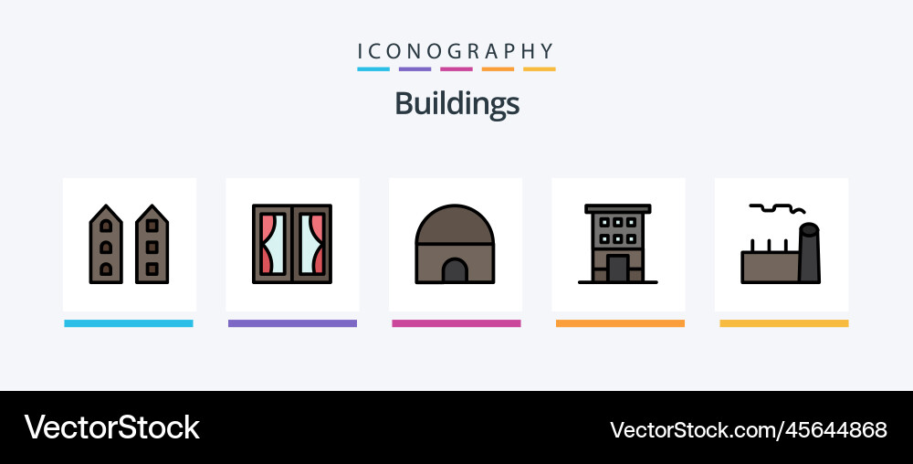 Buildings line filled 5 icon pack including shop Vector Image