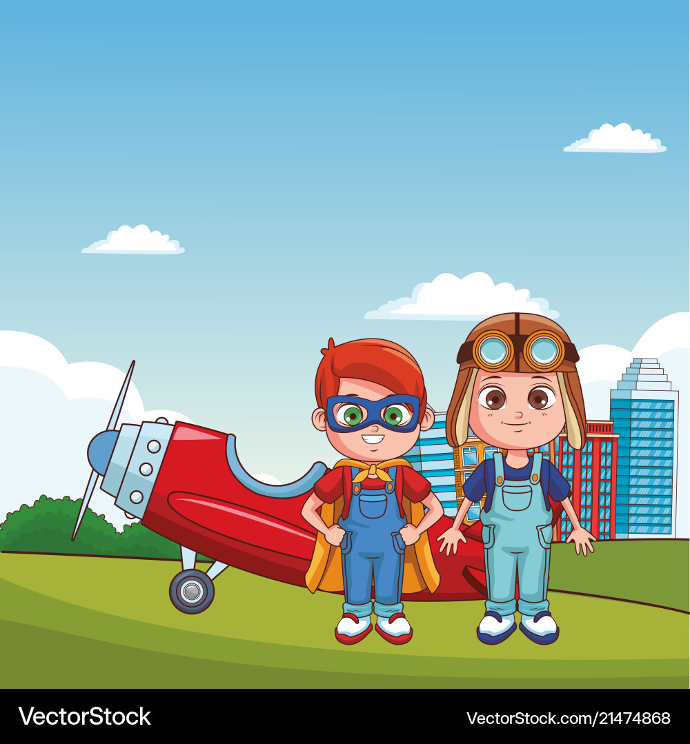 Cute kids flying cartoons Royalty Free Vector Image