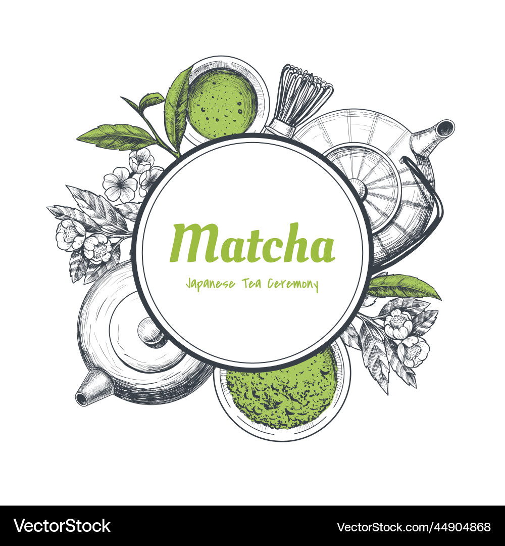 Frame with tea japanese ceremony matcha Royalty Free Vector