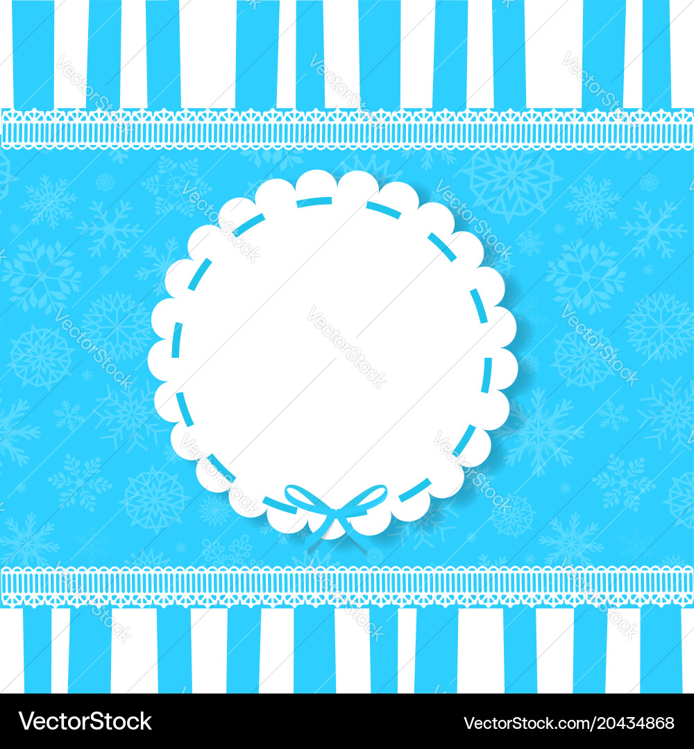 Greeting card with blue bow on round template Vector Image