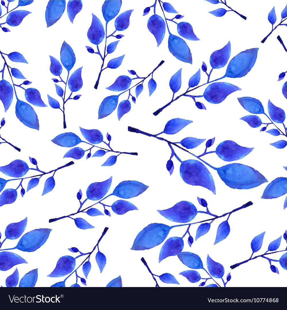 Hand painted watercolor blue leaves seamless Vector Image