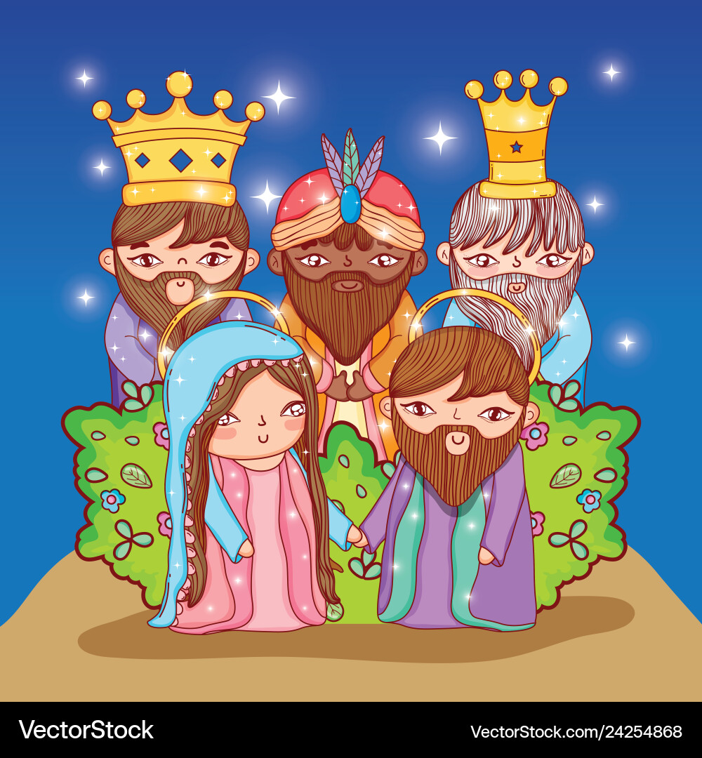 Joseph and mary with three kings together Vector Image