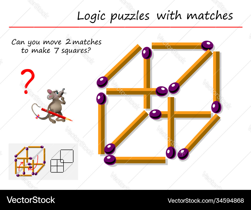 Logic puzzle game with matches for children Vector Image