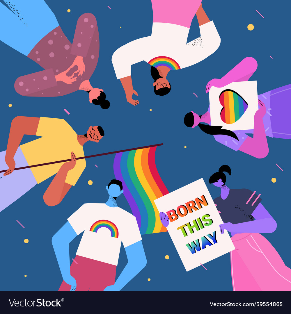 People Holding Lgbt Rainbow Flags And Placards Gay