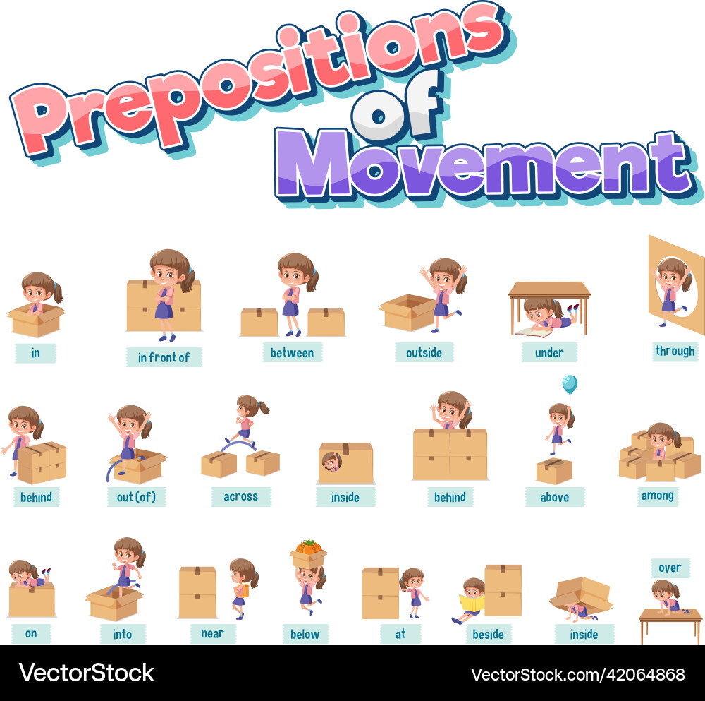 Preposition wordcard with girl and boxes Vector Image