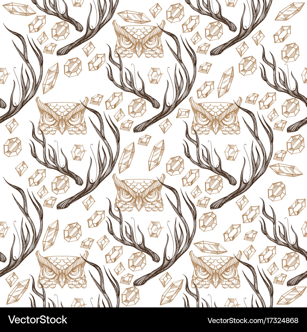 Seamless pattern from outline drawings of deer Vector Image