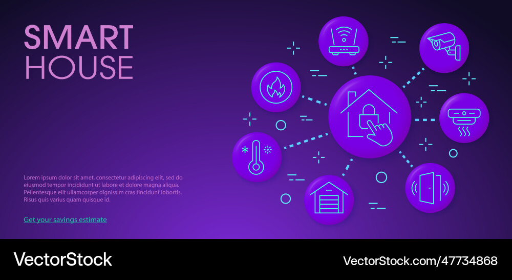 Smart home poster template with icons set Vector Image