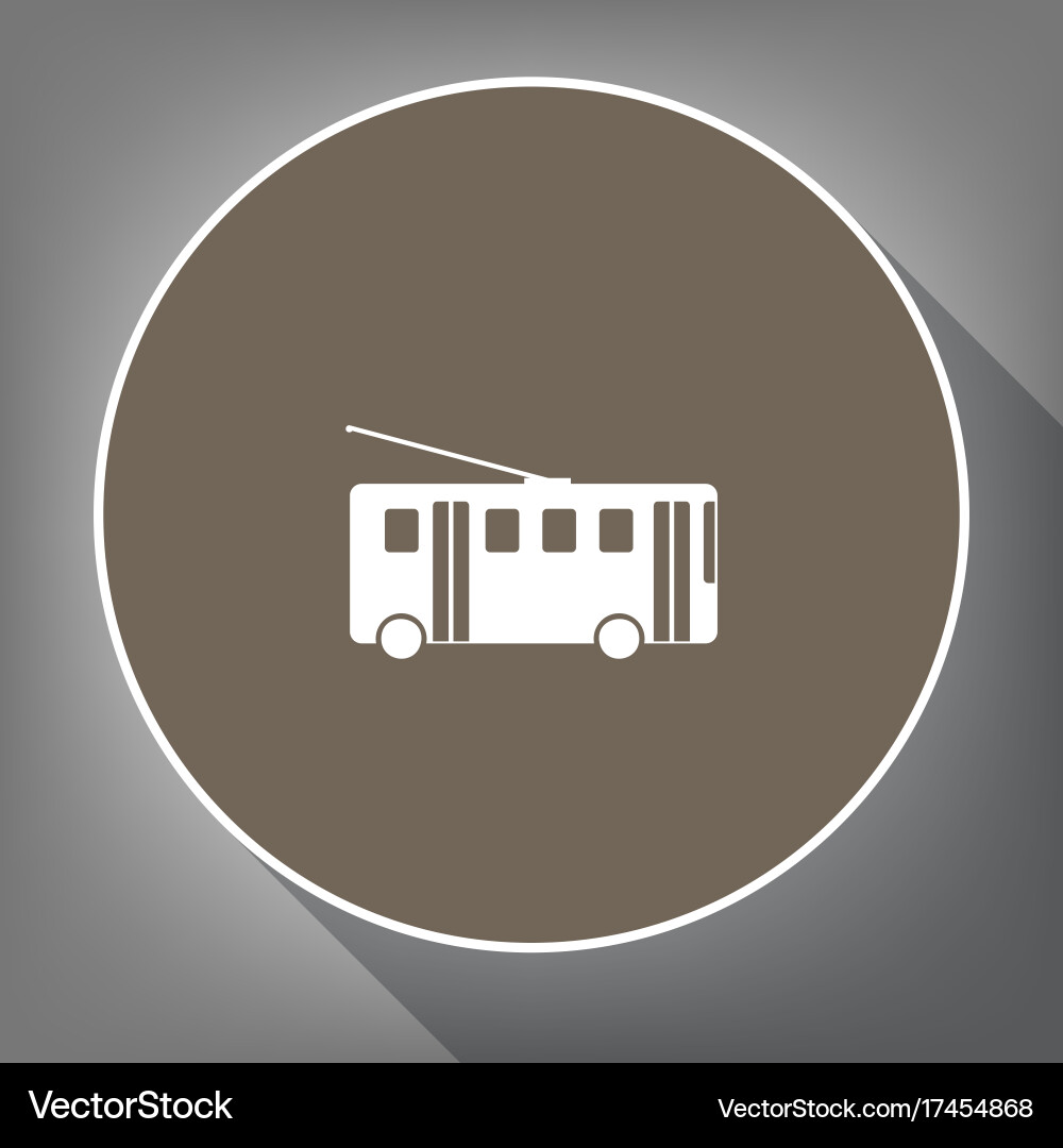 Trolleybus sign white icon on brown Royalty Free Vector