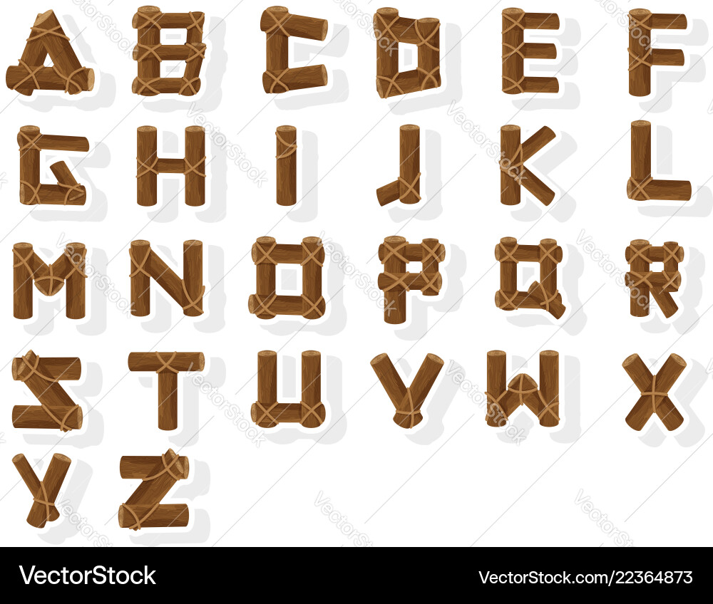 Alphabet of tied tree trunks Royalty Free Vector Image
