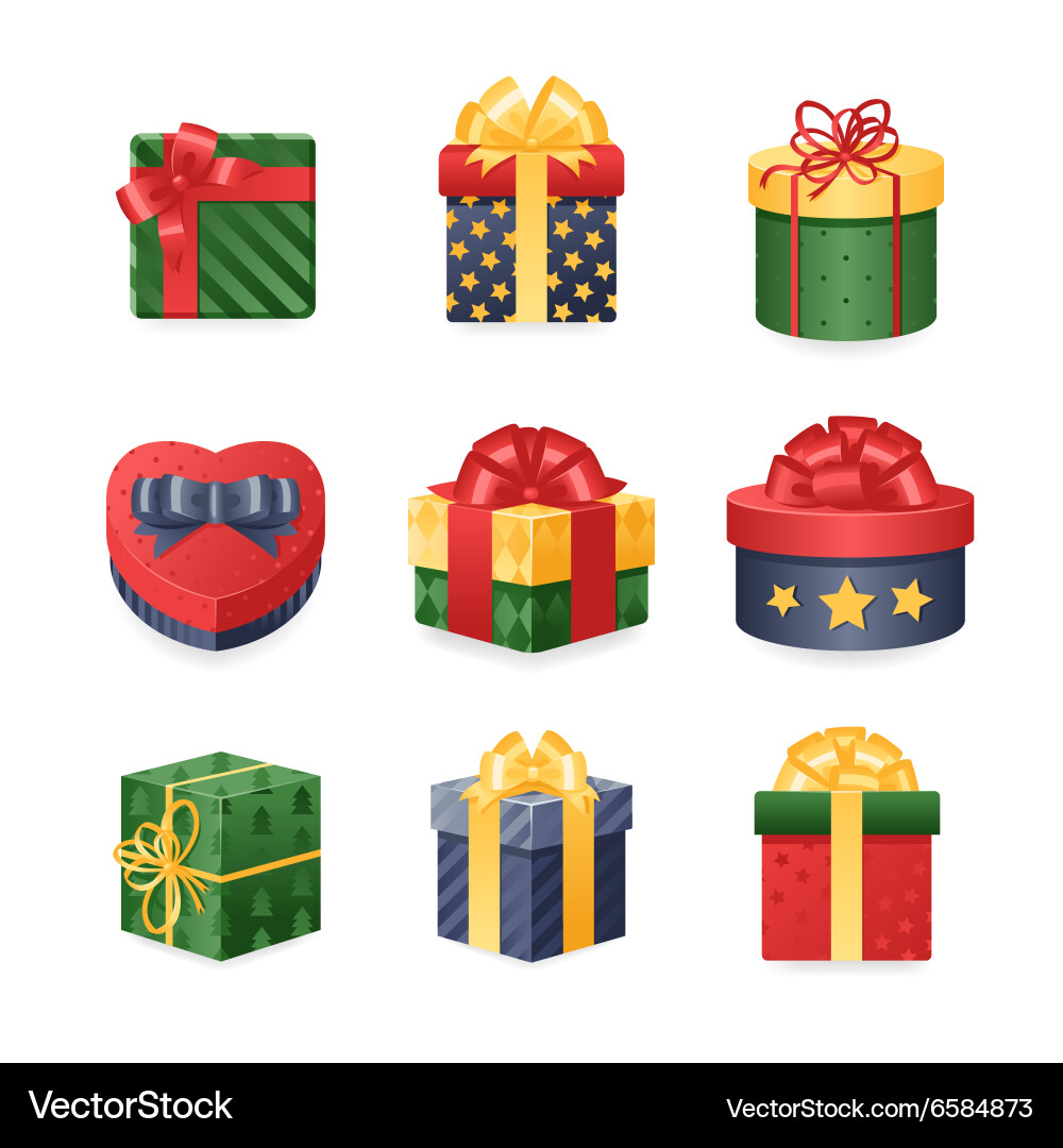 Colorful 3d gift boxes with bows and ribbons Vector Image