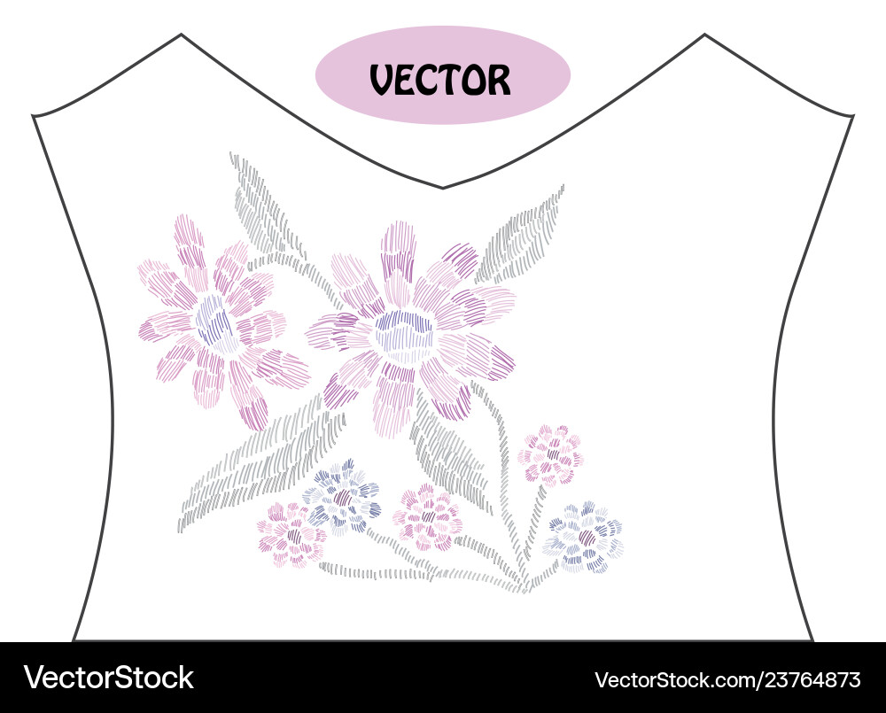 Embroidery floral bouquet Royalty Free Vector Image