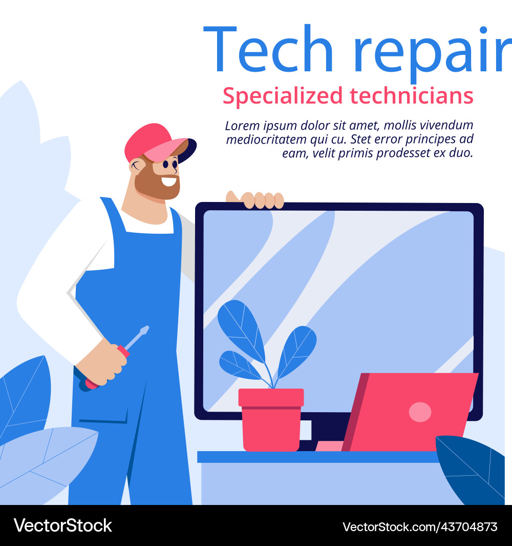 Flat repair shop business posts set Royalty Free Vector