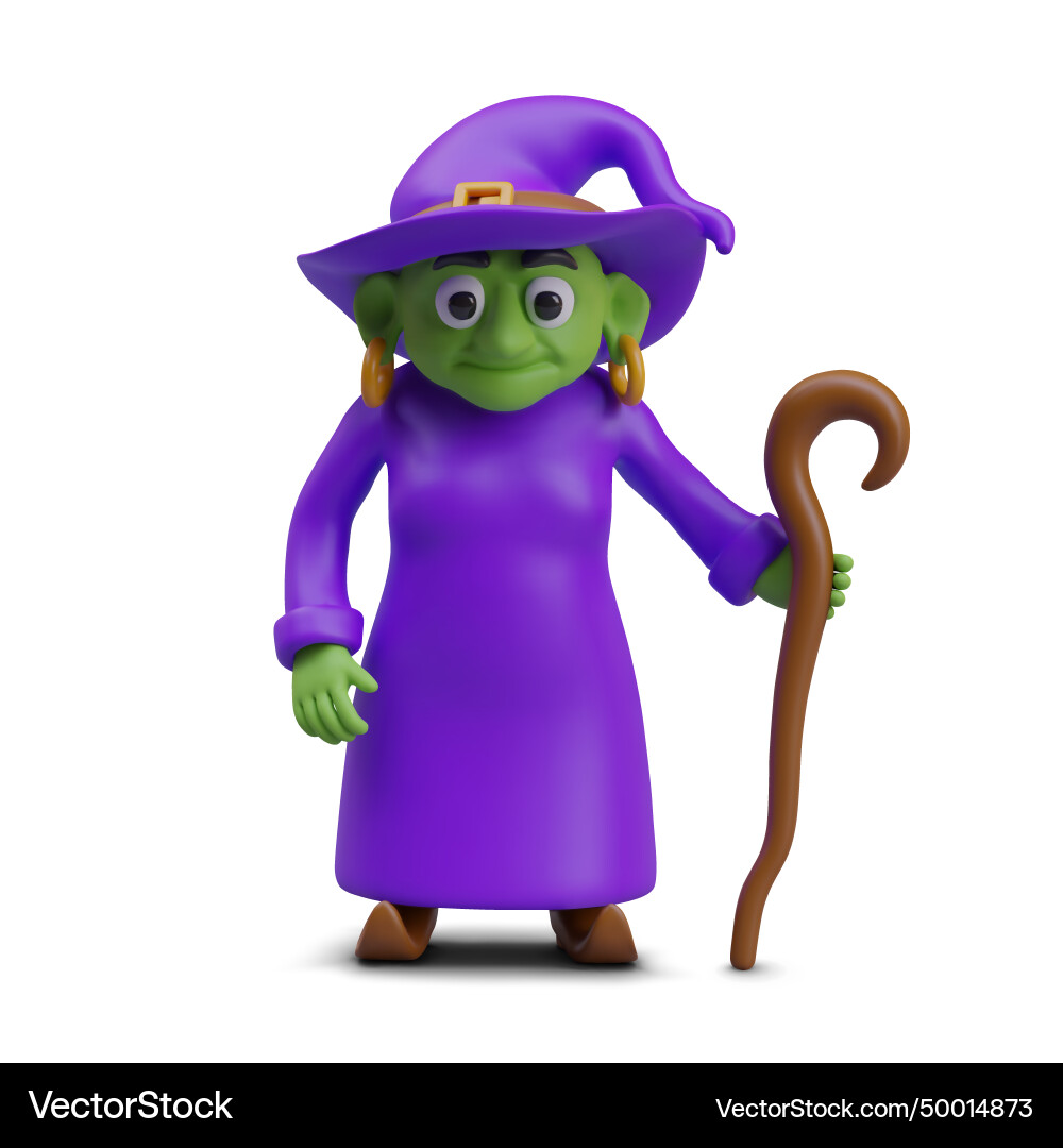 Front view on cartoon character holding to cane Vector Image