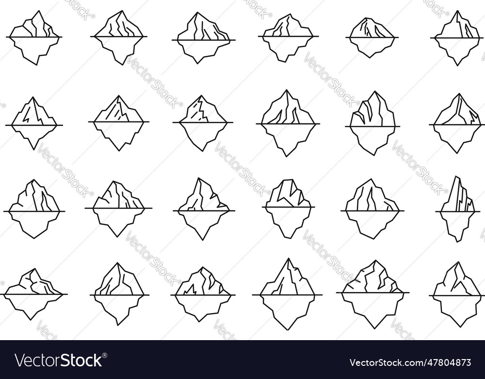 Iceberg icons set outline melting winter Vector Image