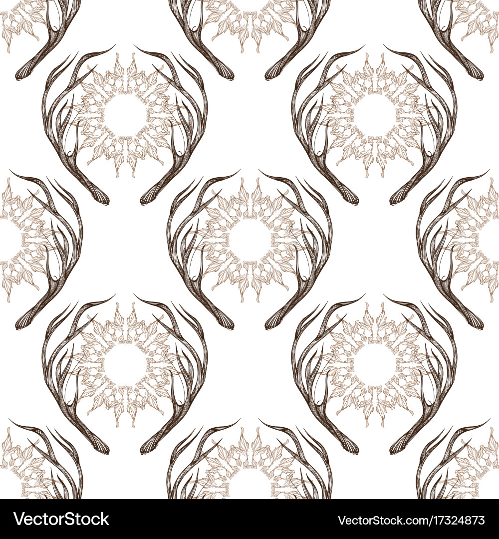 Seamless pattern from outline drawings of deer Vector Image
