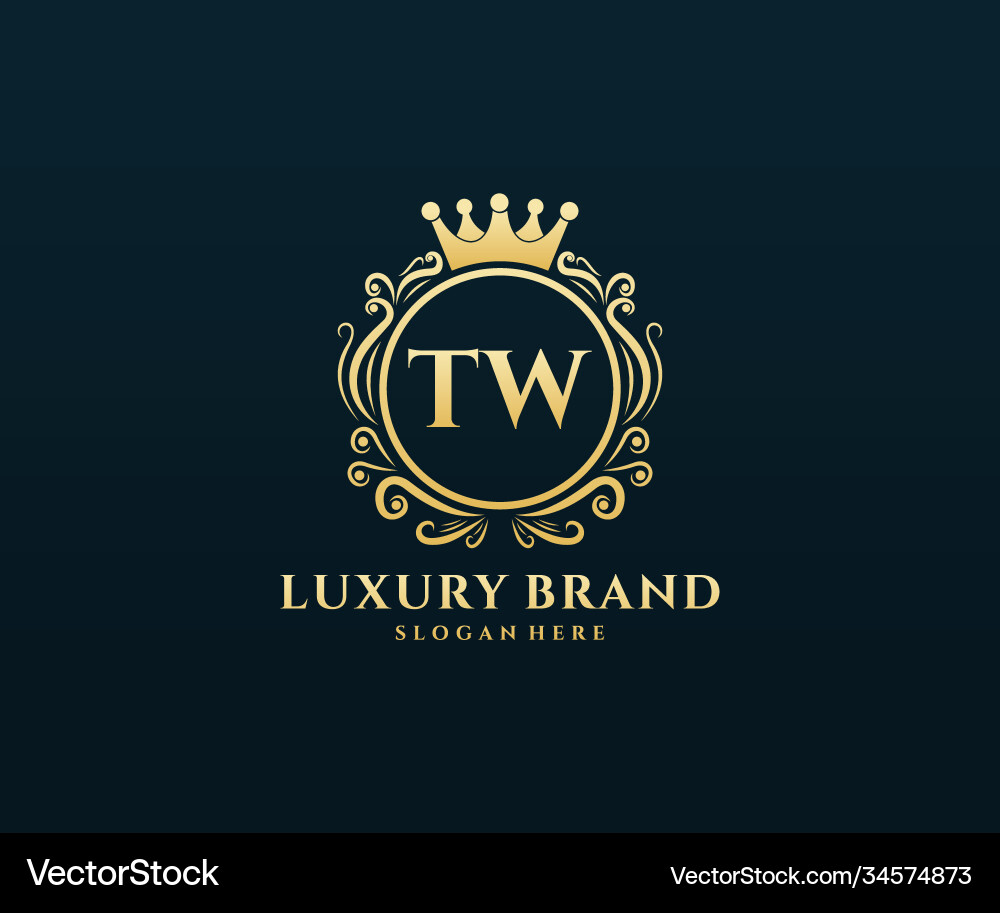 Tw initial letter gold calligraphic feminine Vector Image