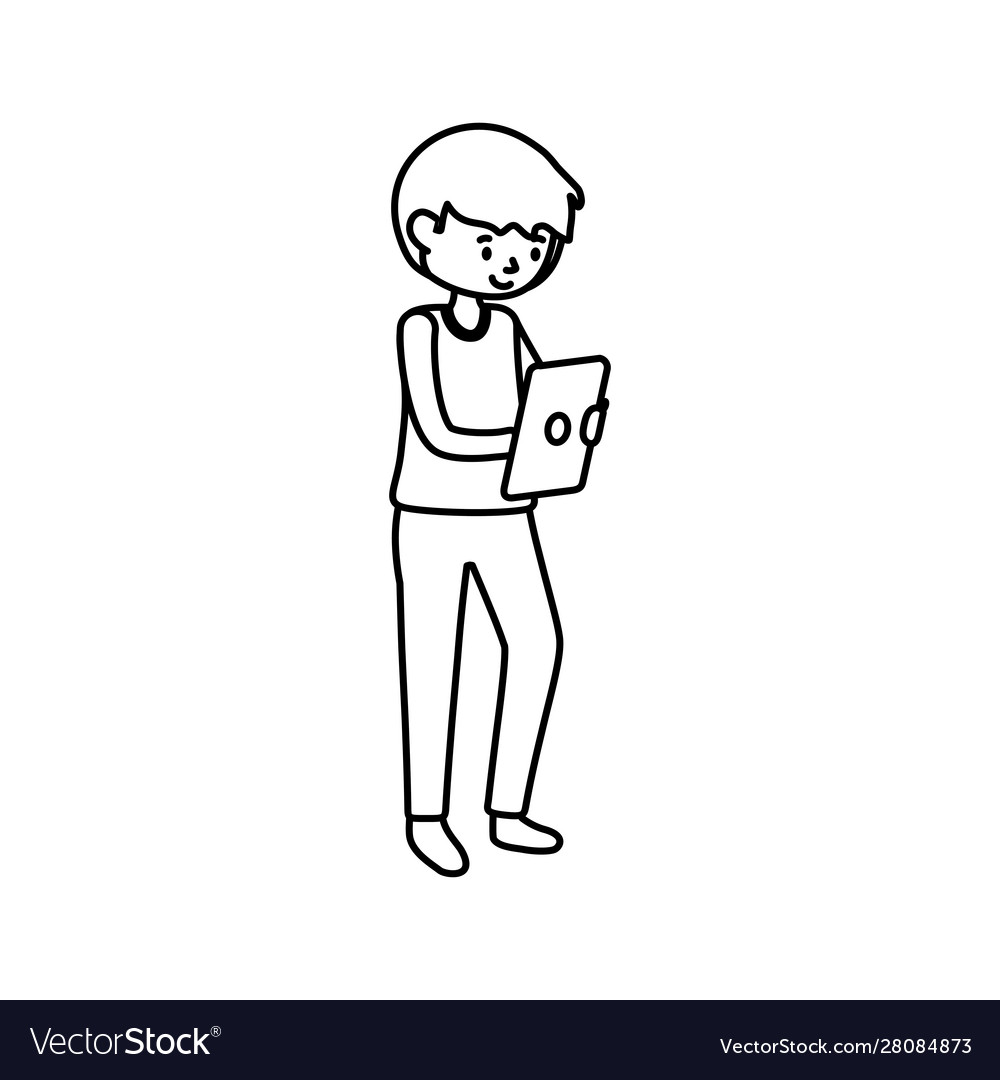 Young man student using tablet computer learning Vector Image