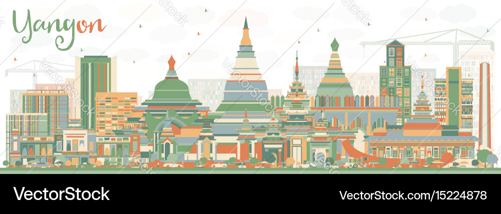 Abstract yangon skyline with color buildings Vector Image