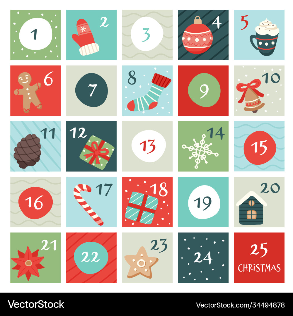 Advent calendar with christmas elements Royalty Free Vector