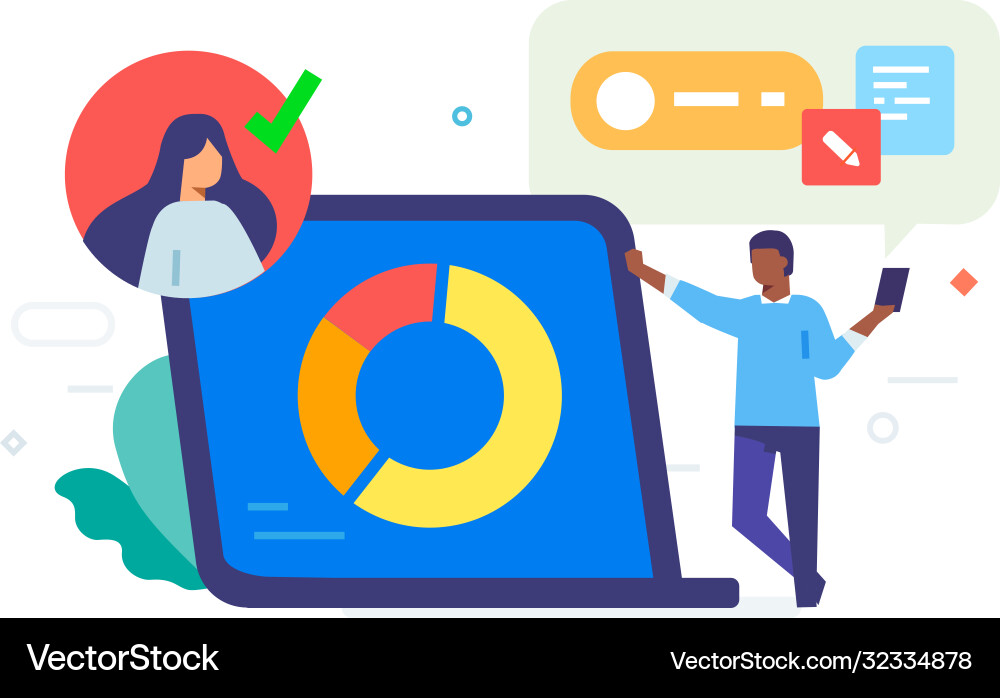 Girl analyzes statistics icon flat cartoon sms Vector Image
