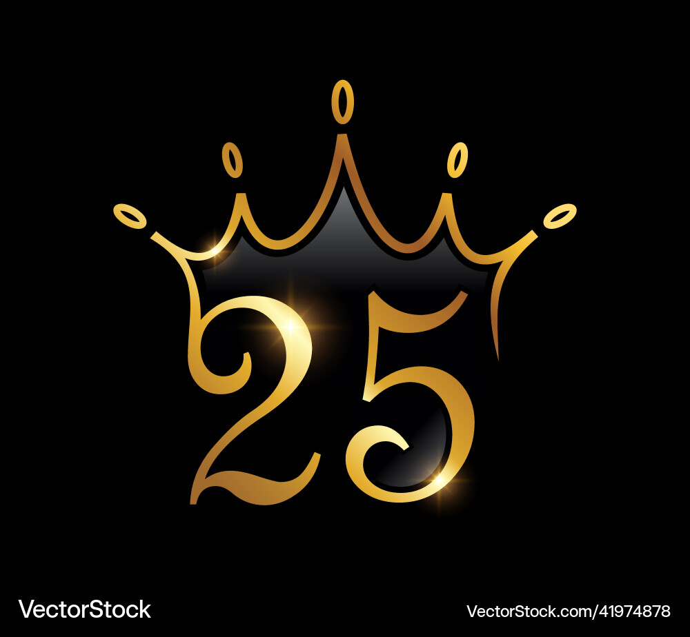 Golden luxury crown monogram number 25 Royalty Free Vector