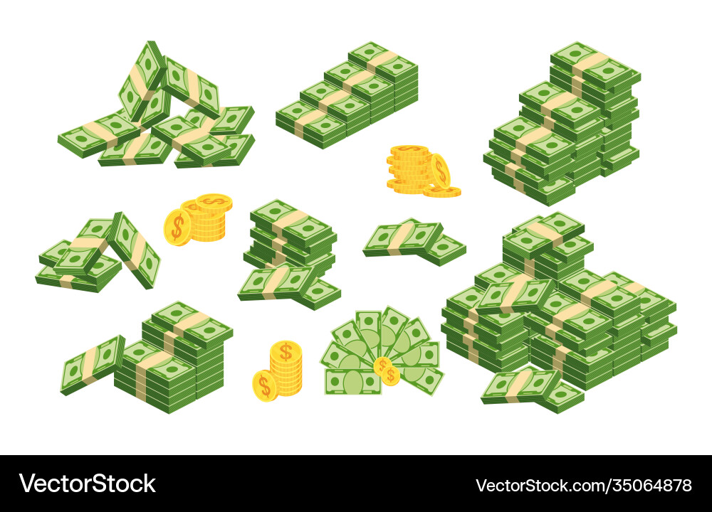 Huge packs paper money flat Royalty Free Vector Image