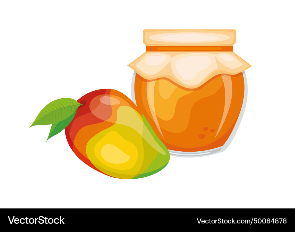 Mango jam in glass jar and fresh mango fruit icon Vector Image