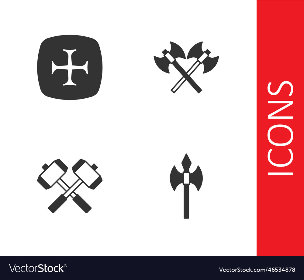 Set medieval axe crusade crossed battle hammers Vector Image