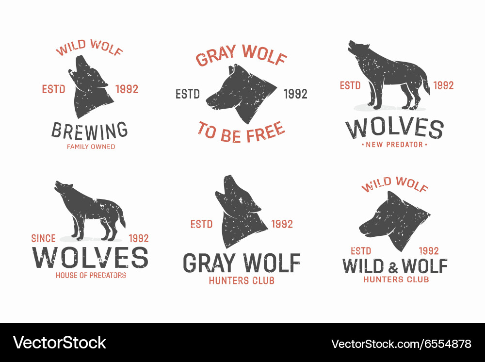 Set of vintage wolf logo and label design elements