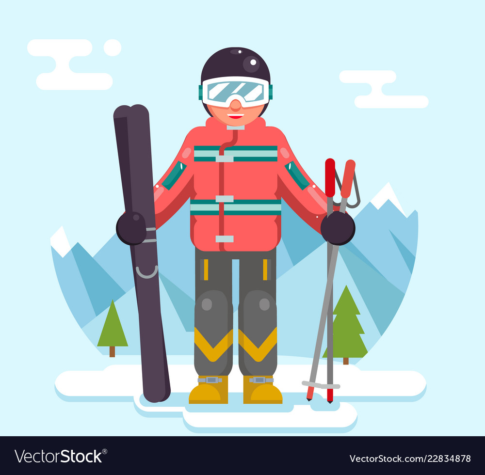 Skier mountain winter mountains vacation skiing Vector Image