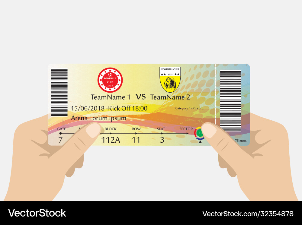Soccer ticket in handisolated on white background Vector Image