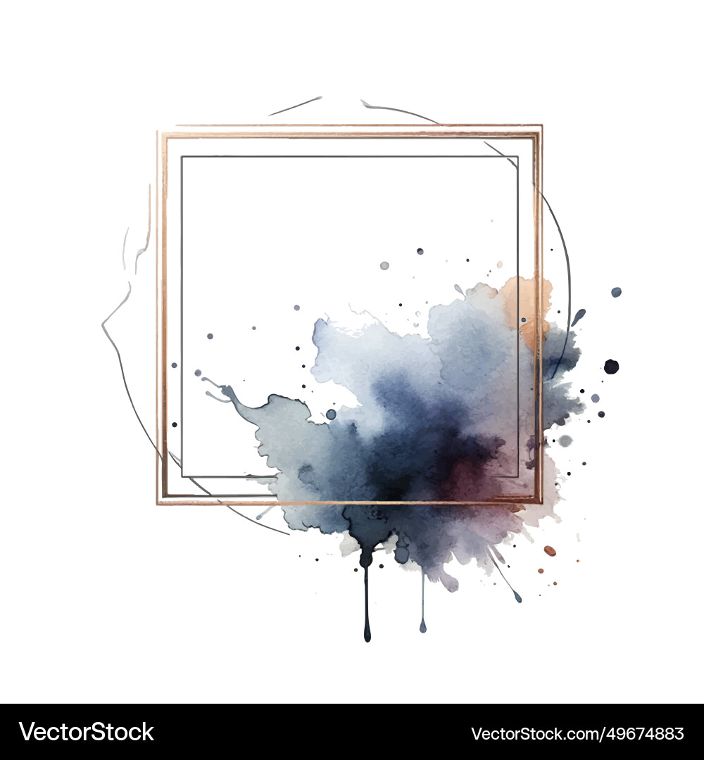 Gold square frames with colorful watercolor Vector Image