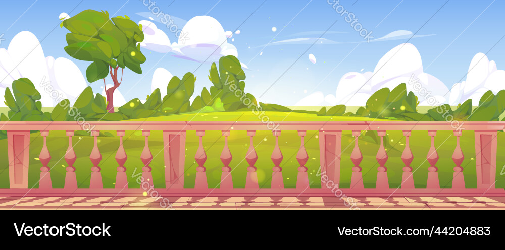 Home terrace with marble baluster and landscape Vector Image