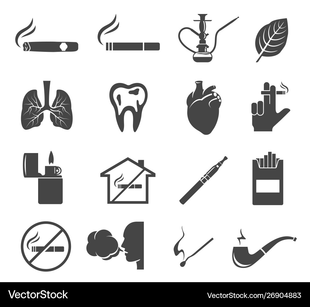 Smoking glyph icons set isolated on white Vector Image