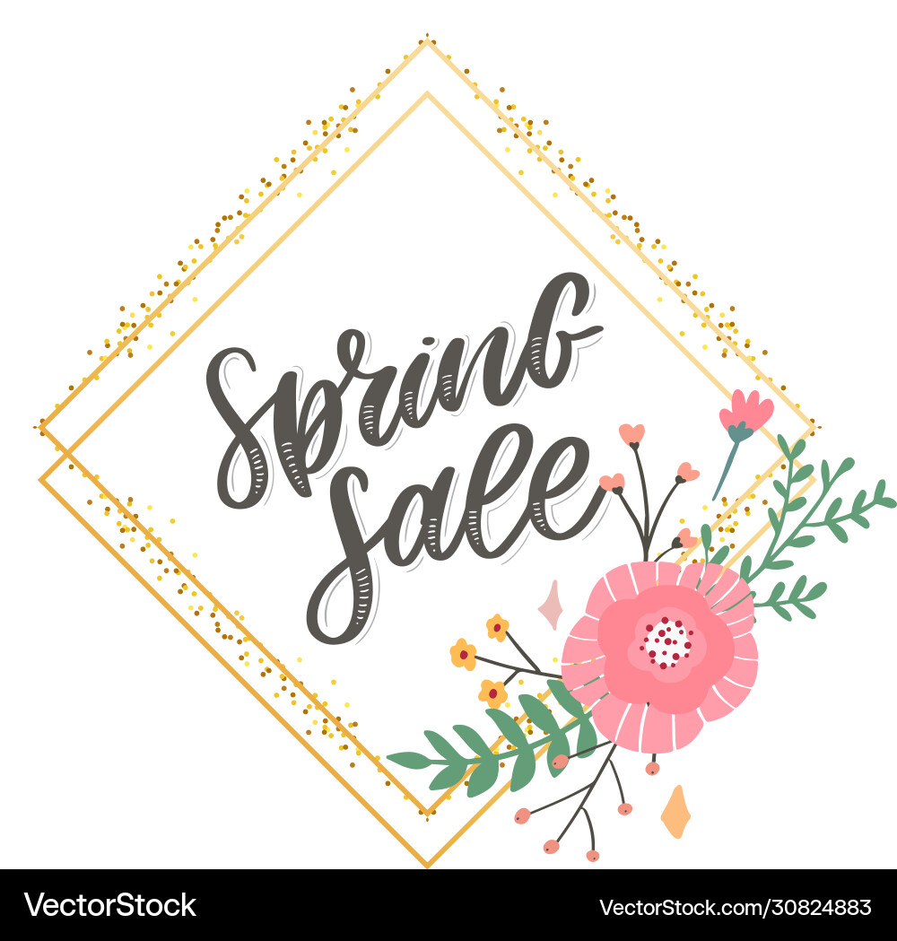 Spring sale word hanging on leaves with strings Vector Image